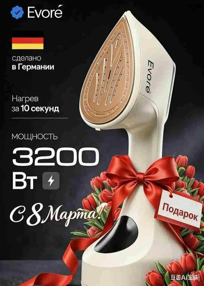 Отпариватель для одежды, мощность 3200Вт, ручной, резервуар 3 л