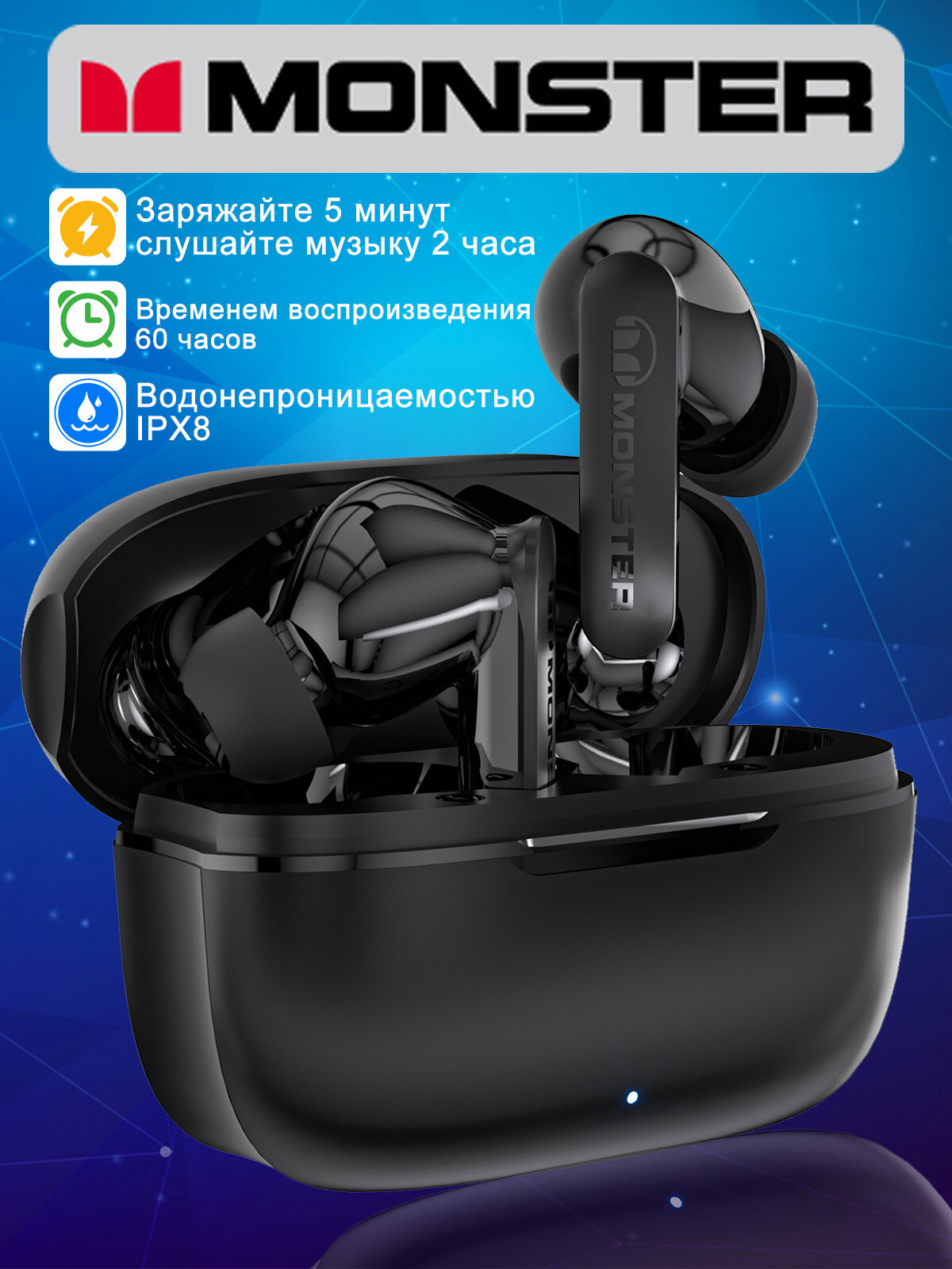 Наушники беспроводные для телефона с микрофоном, беспроводные наушники для айфона, Monster N-Lite Clear Talk