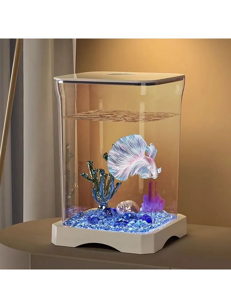 Аквариум для рыбок Betta-белый, квадратный, отдельно стоящий с крышкой, белый, для рыб