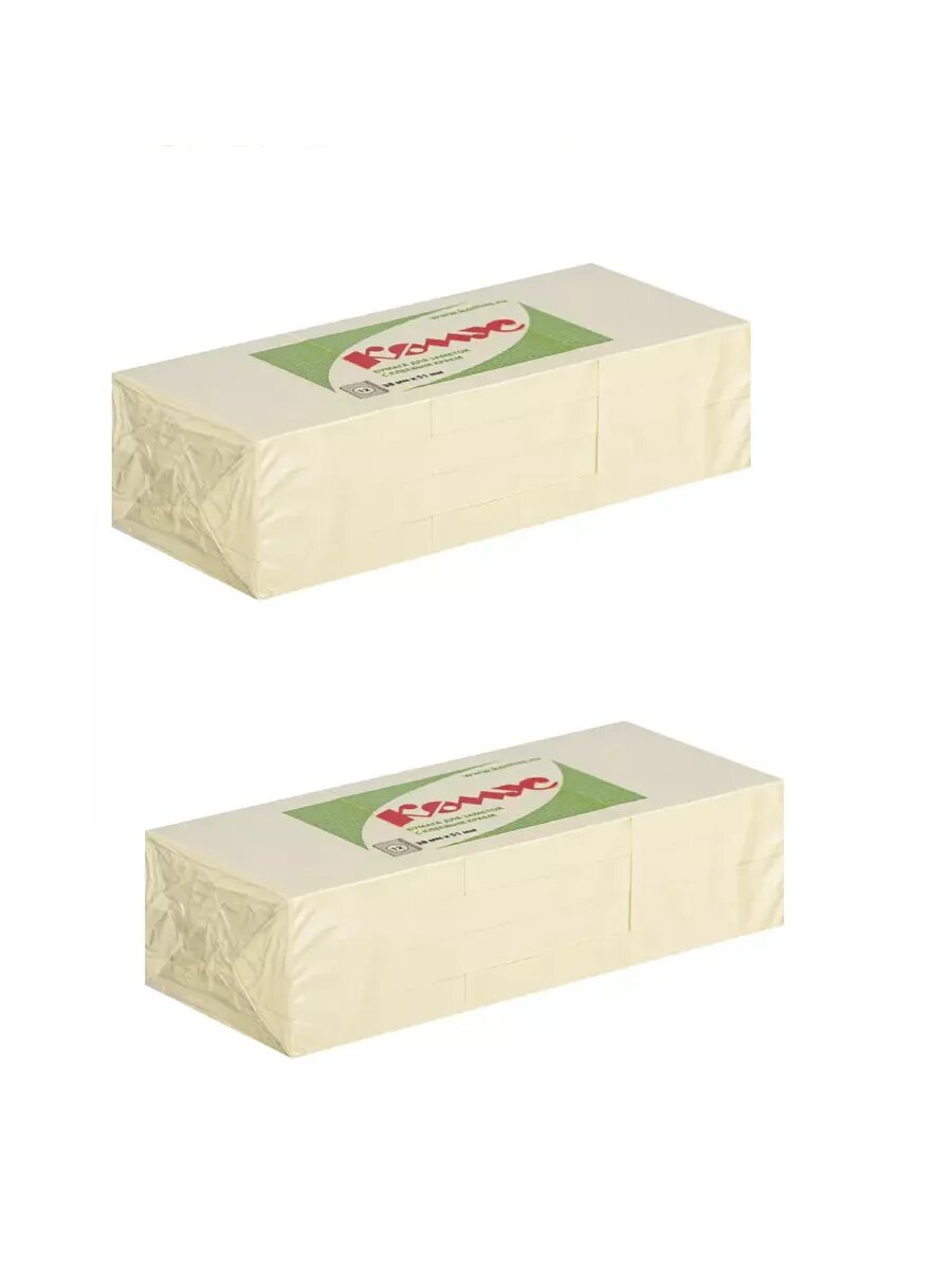 Стикеры с клеевым краем 38 х 51 мм желтые 12 блоков, 2 уп