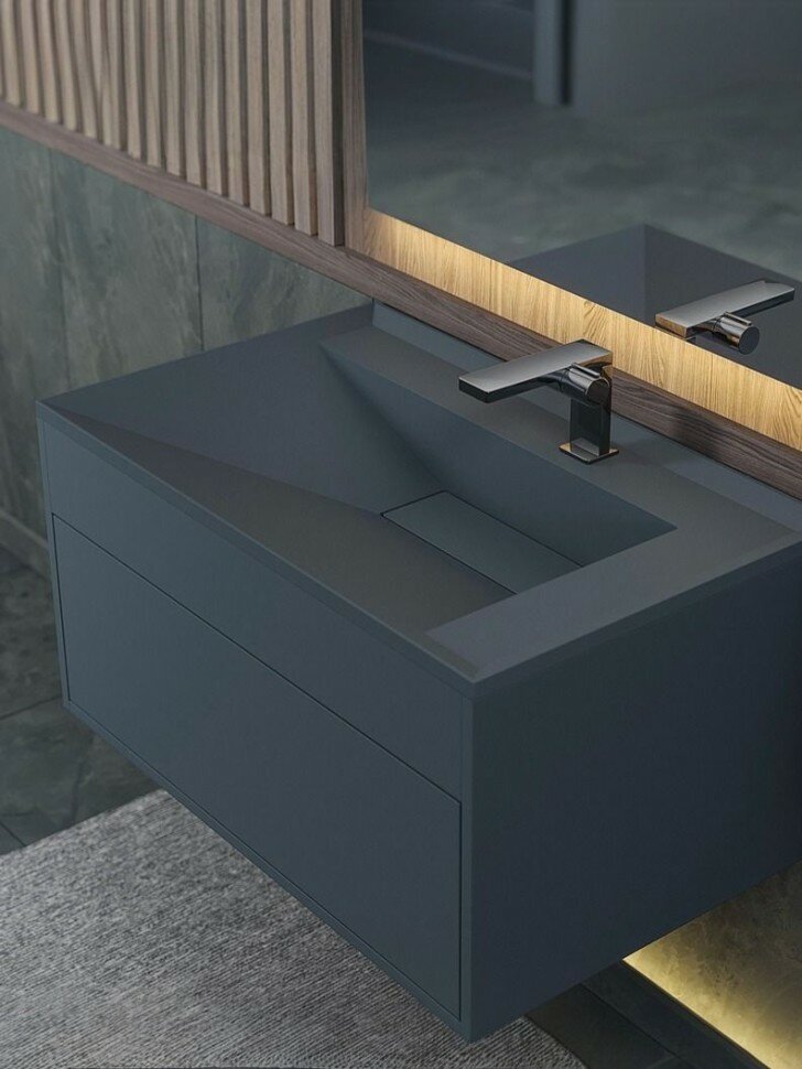 Раковина для ванной кварцевая Uperwood Lotus Quartz 80х50х13 см, серая матовая, бетон