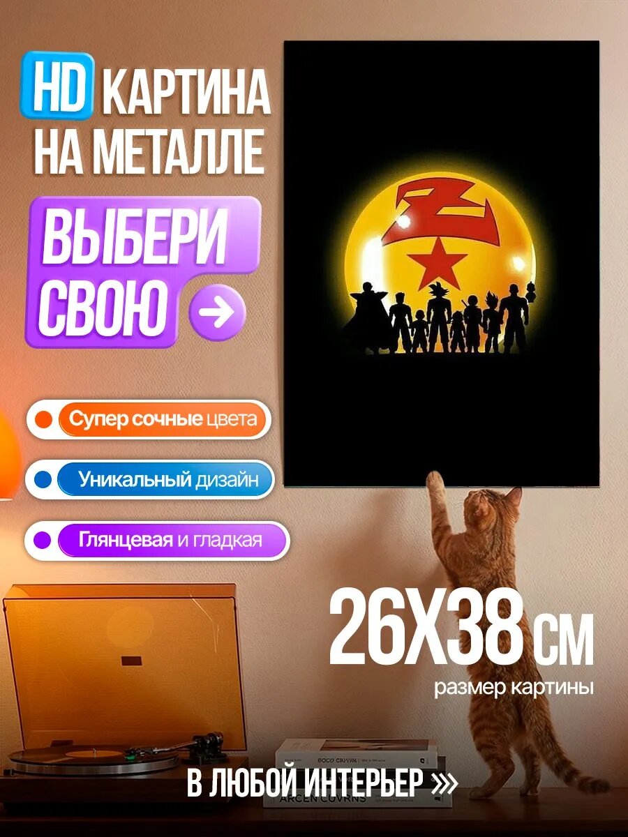 Картина на HD металле Силуэты героев Dragon Ball