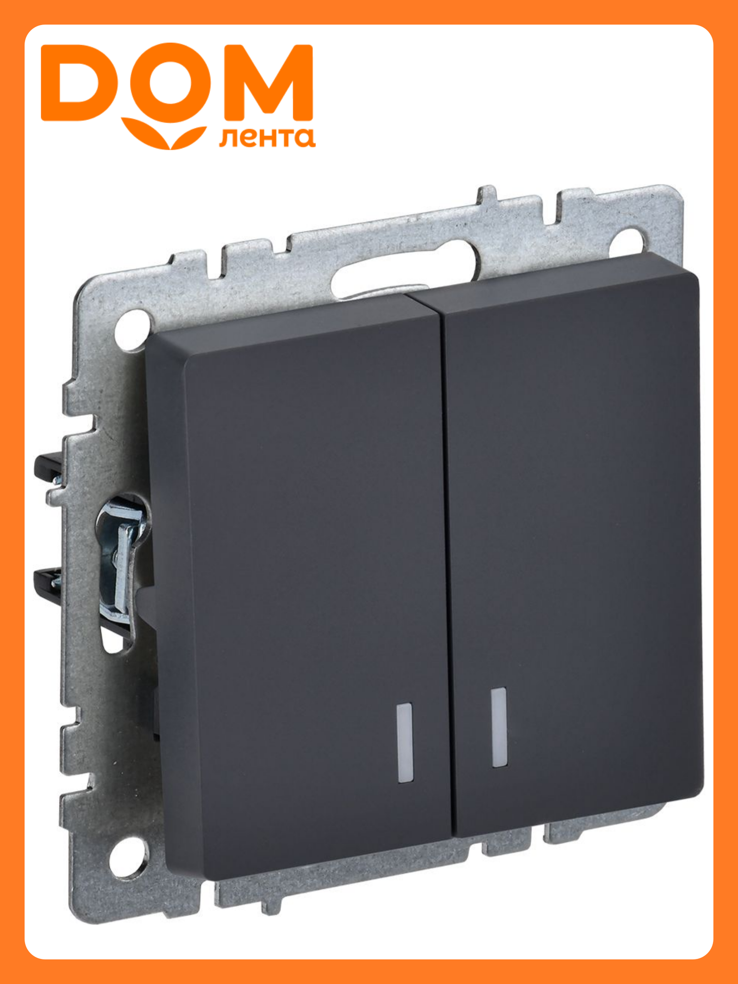 Выключатель IEK BRITE ВС10-2-1-БрГ, 2-клавишный, с подсветкой, черный, IP20