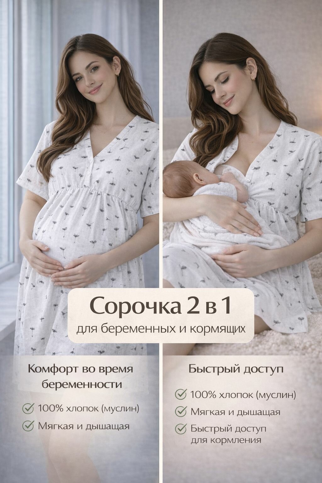Сорочка для кормящих мам