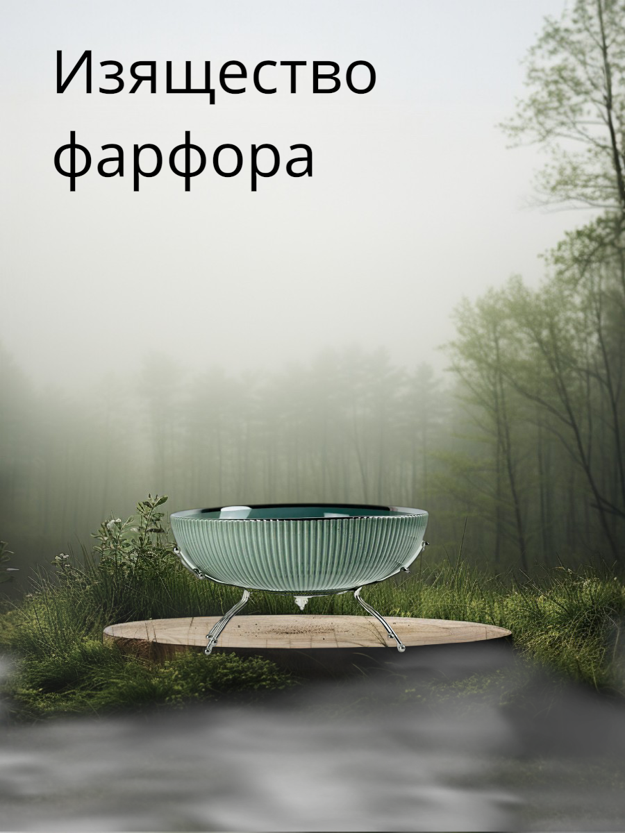 Фруктовница, фарфор, на серебристой подставке, диаметр 24 см