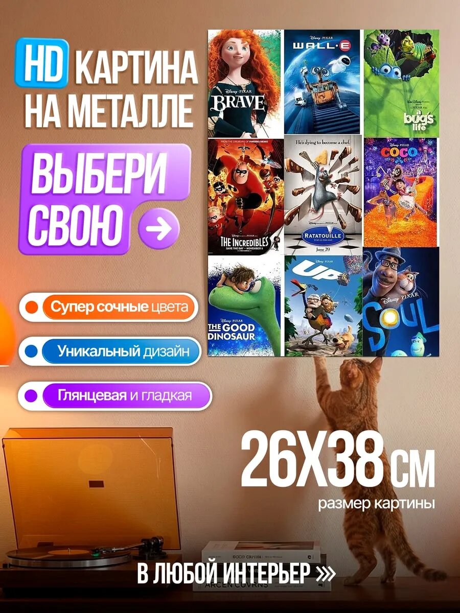 Картина на HD металле Коллаж мультфильмов Pixar