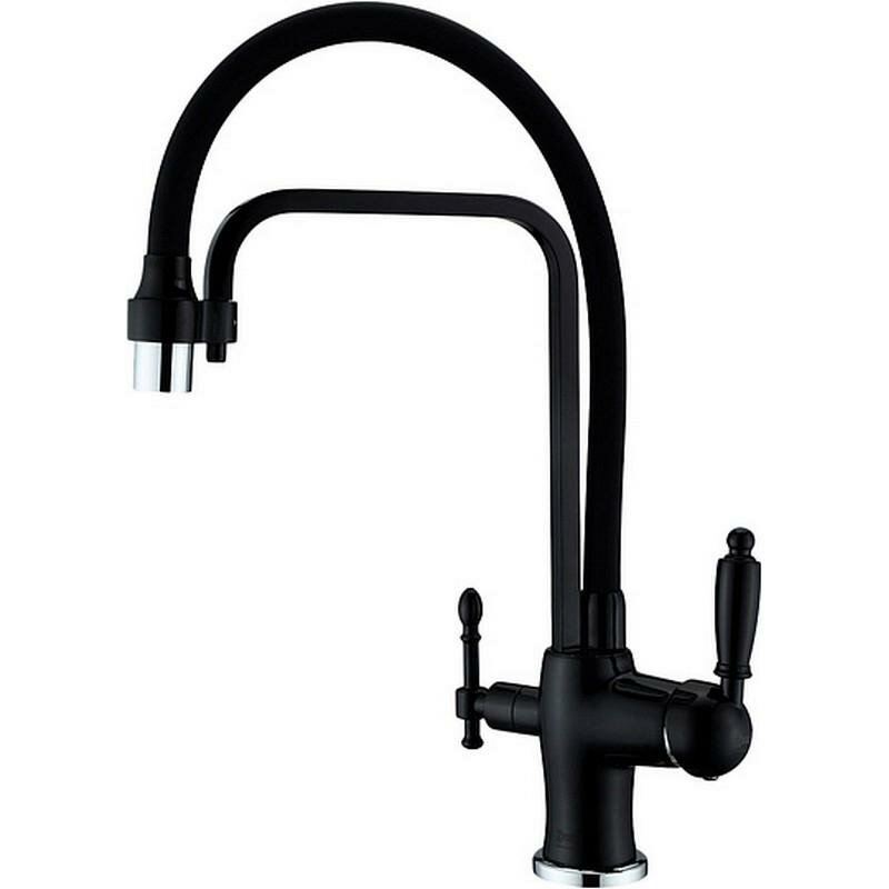 Смеситель для кухни ZorG Sanitary ZR 342-6 YF BLACK черный, с краном для питьевой воды, рычажный, латунь
