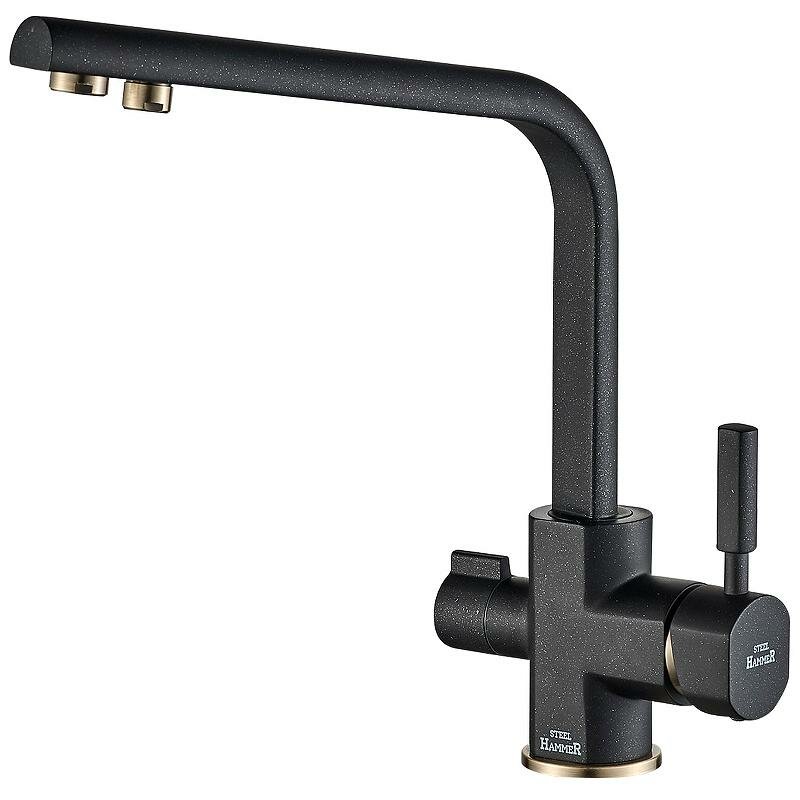Смеситель для кухни ZorG Steel Hammer SH 909 BLACK BR черный матовый, с краном для питьевой воды, рычажный, латунь