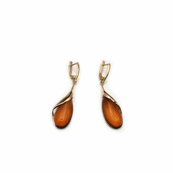 Серьги, серебро, 925 проба, золочение, янтарь