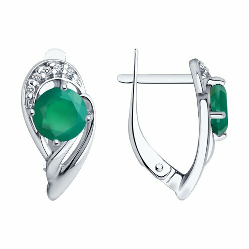 Серьги, серебро, 925 проба, родирование, фианит, агат