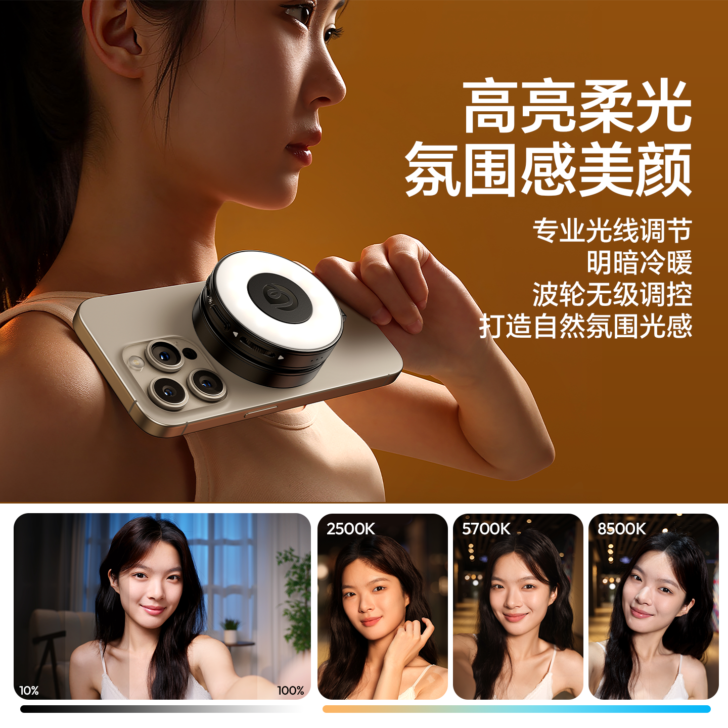 Ulanzi LM23 магнитная лампа Panda с 3 цветовыми температурами для iPhone 16 съемки и стриминга Цвет：LM23 магнитный