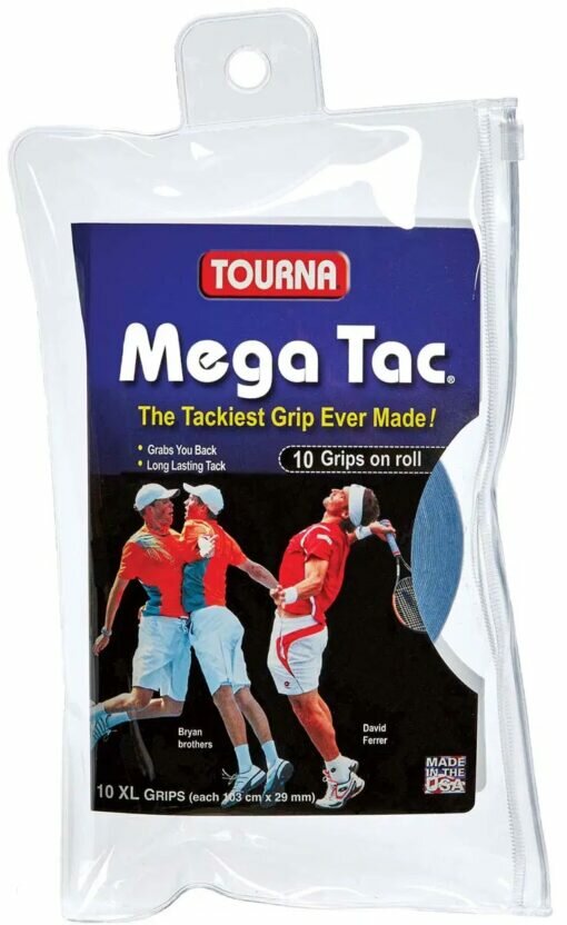 Намотка для теннисной ракетки липкая, овергрип Tourna Mega Tac (Турна Мега Так), 10 шт. в упаковке, голубая