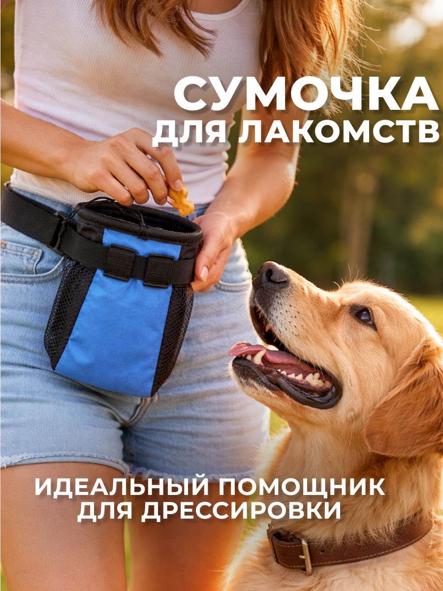 Дрессировочная сумка для лакомств Кошковед, для собак, с ремнем на пояс, синяя, 20х14х14 см