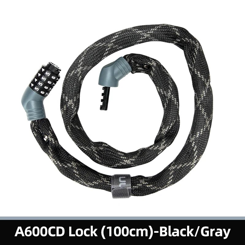 Ulac Цепной кодовый замок для велосипеда 100 см, A600CD Black Grey