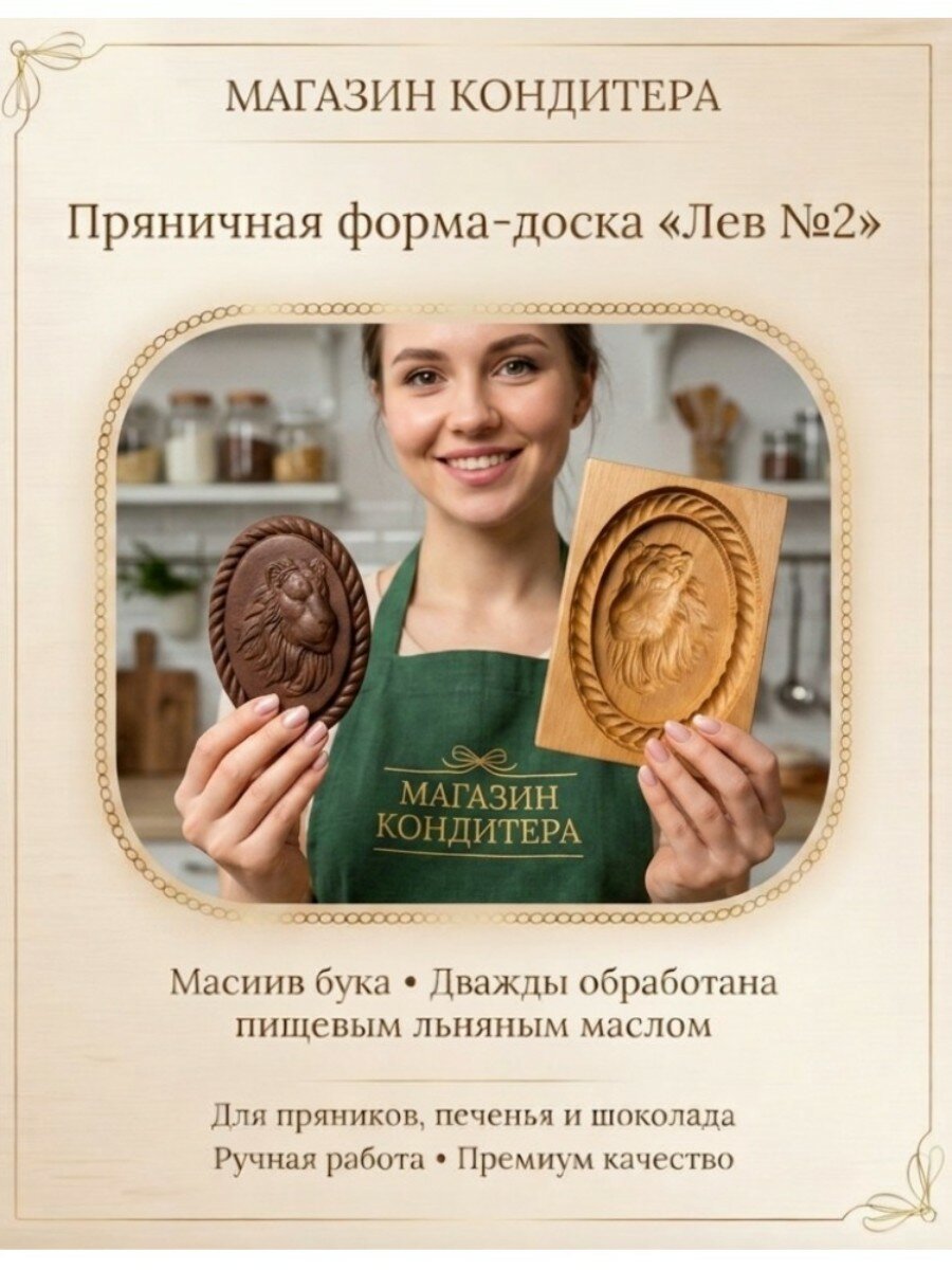 Пряничная форма-доска "Лев №2" для формирования пряников и печенья