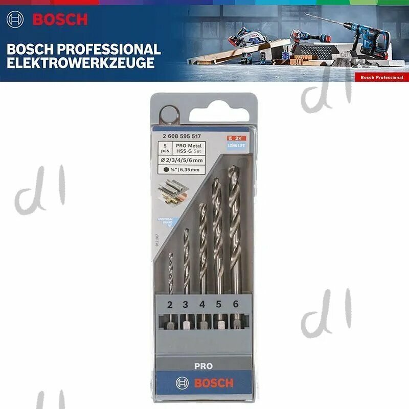 Спиральные сверла Bosch для металлообработки, комплект из 5 шт, серия PRO HSS-G с шестигранным хвостовиком 1/4"