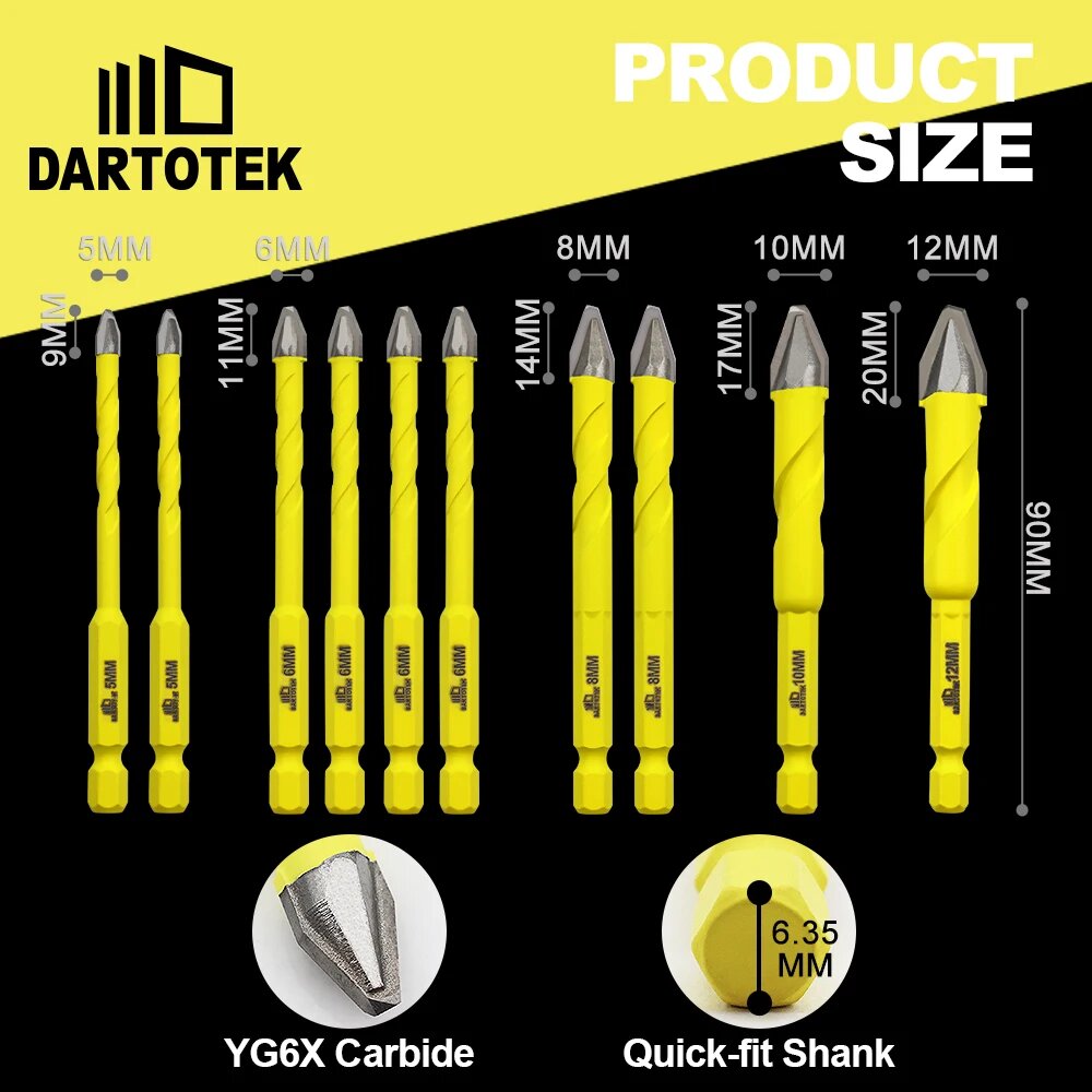 Набор сверл DARTOTEK 10 шт. 5-12 мм, YG6X Carbide