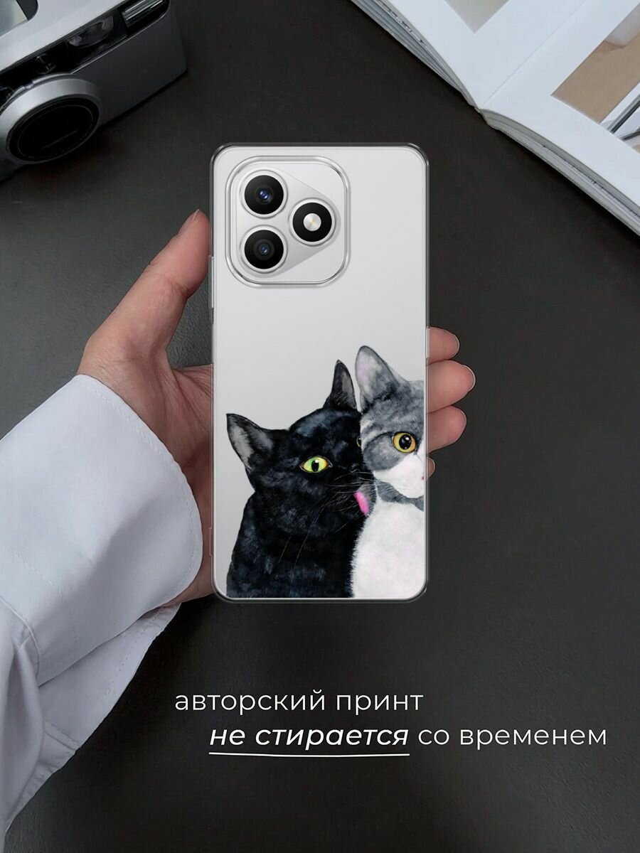 Чехол на Honor X8d / Хонор X8d с принтом Кошачья любовь, прозрачный — фото 1