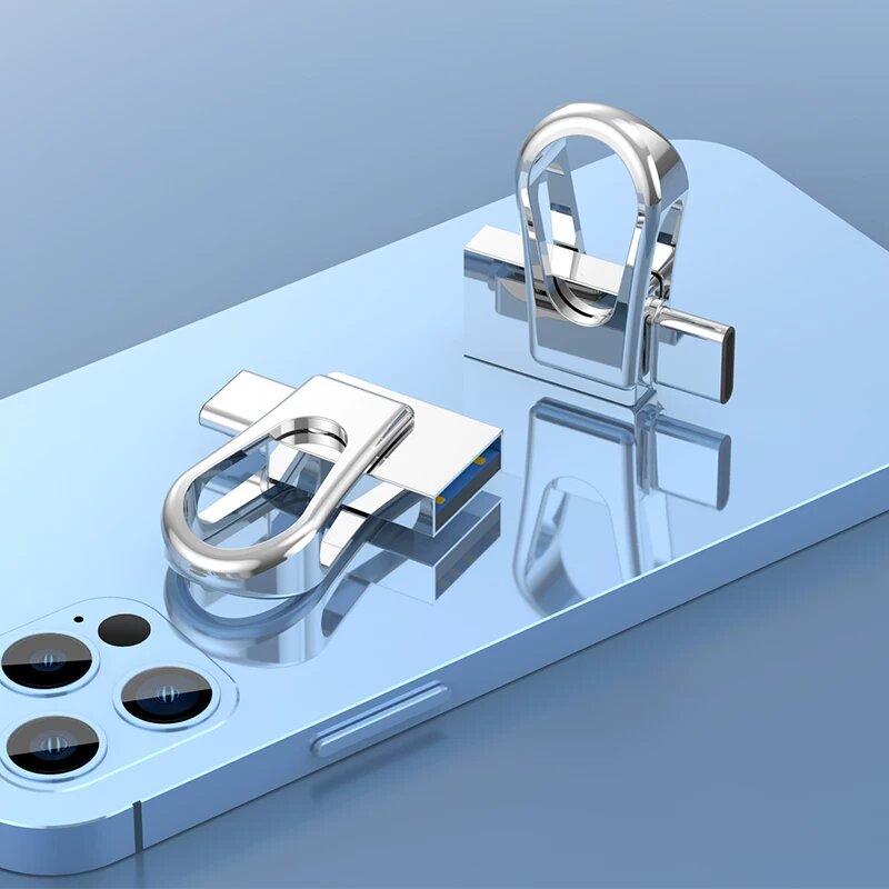 KOOTION 128 ГБ Двухинтерфейсная Металлическая Флешка USB 3.0 Type-C для Мобильного и Компьютера, Серебристая