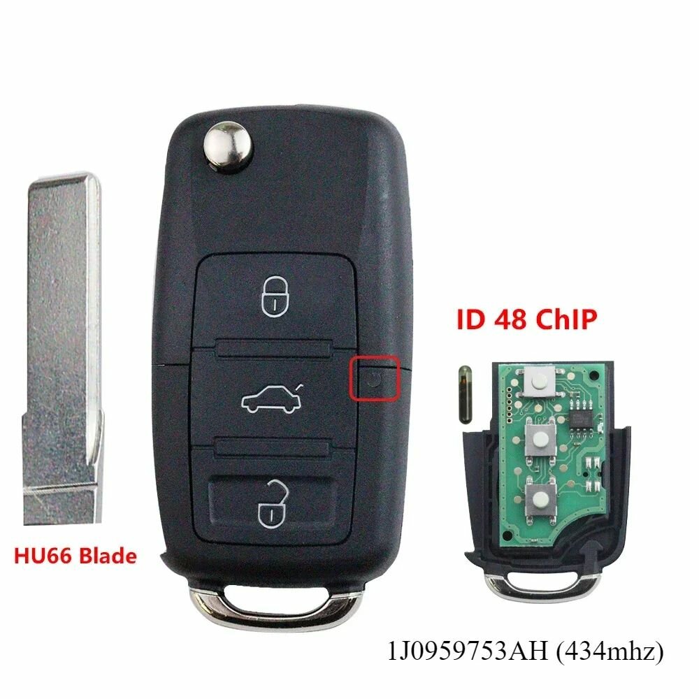 Автомобильный брелок 3 кнопки 434/315 МГц с чипом ID48 для VW Tiguan Passat Polo Golf Beetle Skoda Octavia Seat