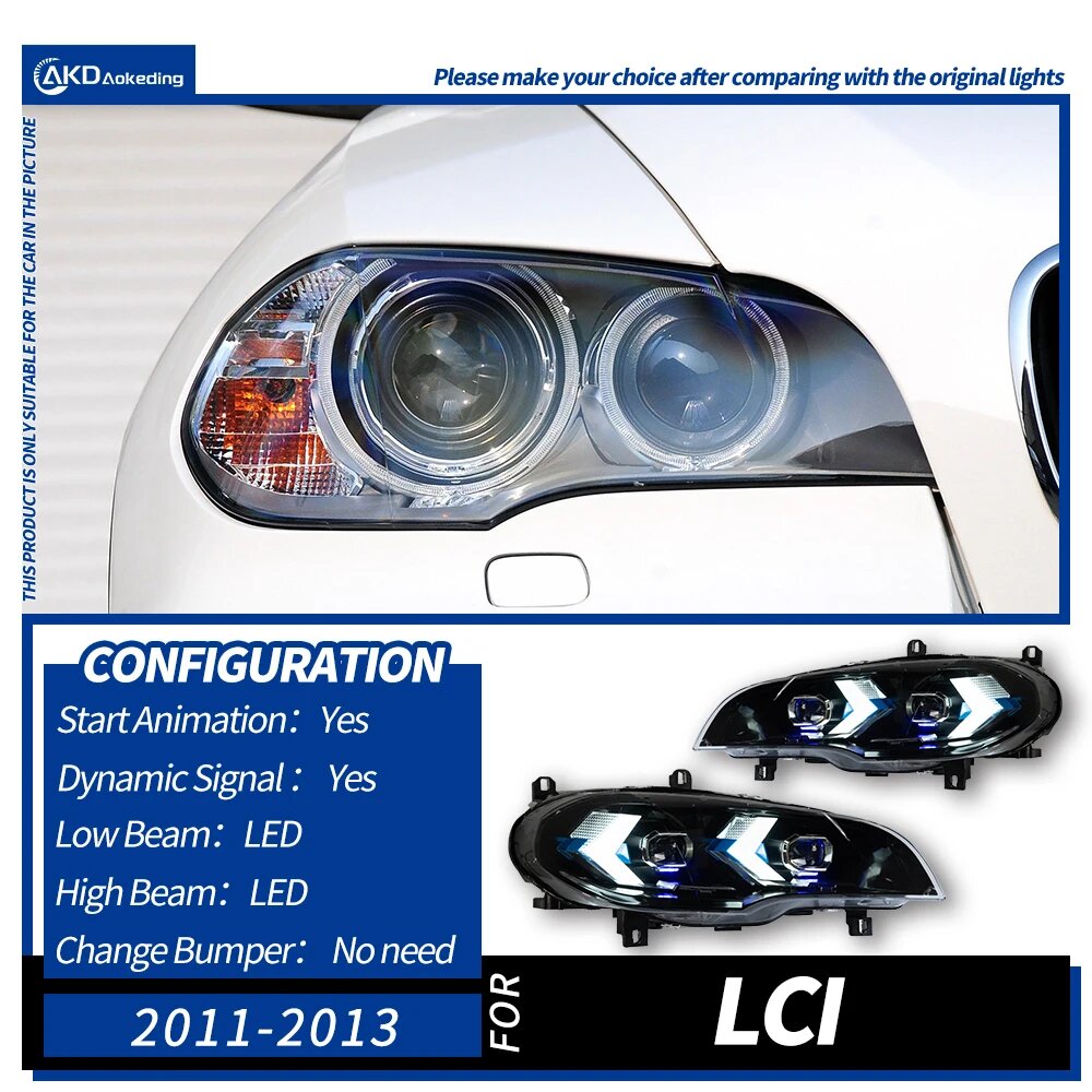 Фара AKD для BMW E70 LED-фара 2007-2013 Фары X5 Дневной ходовой огонь Сигнал поворота Дальний свет Ангельское око Projector Lens