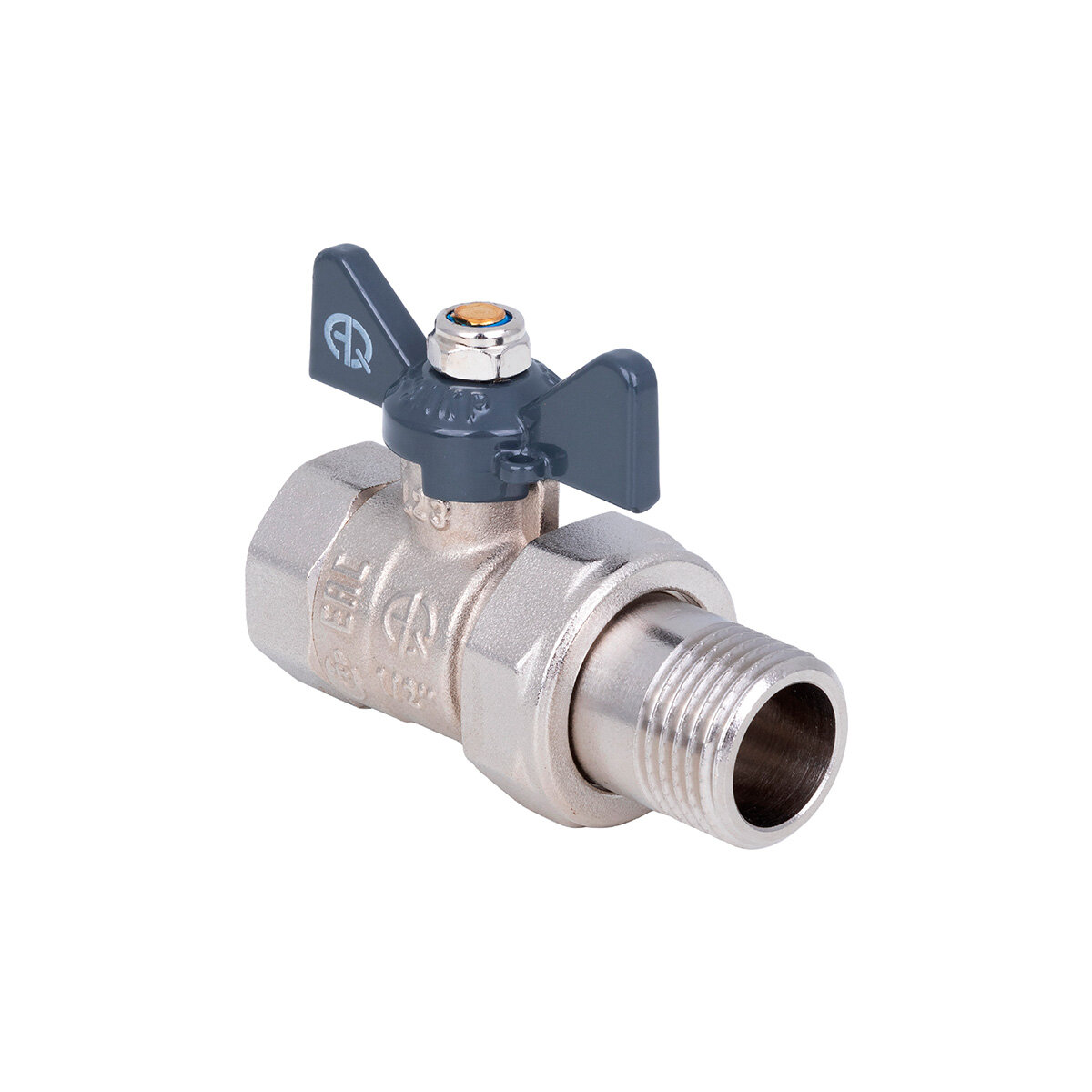 Кран шаровой латунный Aqualink со сгоном, 1/2", ГОСТ, внутренняя/наружная резьба, бабочка