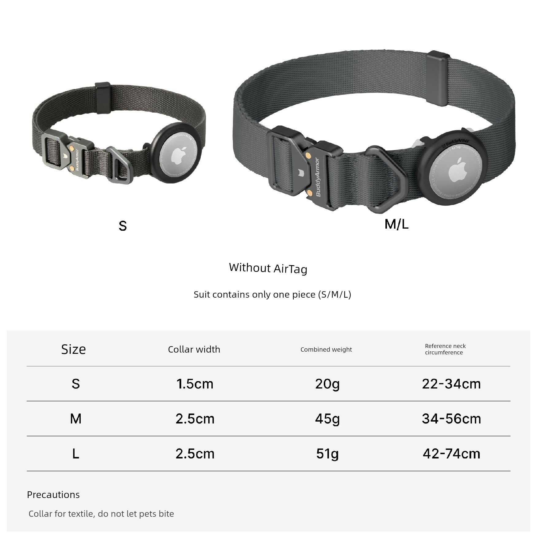 BuddyArmor Pro+AirTag ошейник-чехол для домашних животных, глубокий космос серый, большой размер (обхват шеи 42-74 см)
