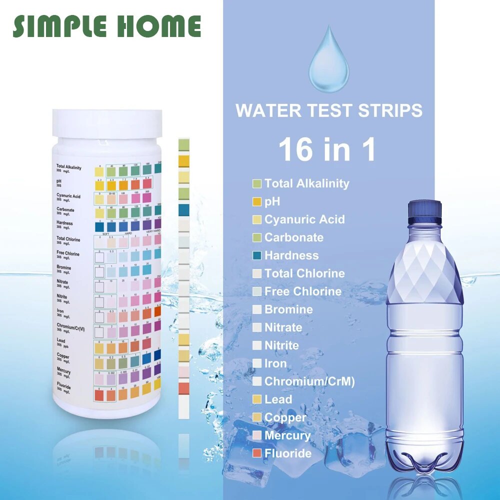 Тест-полоски для воды 16 в 1 16-in-1 test strips, 100pcs