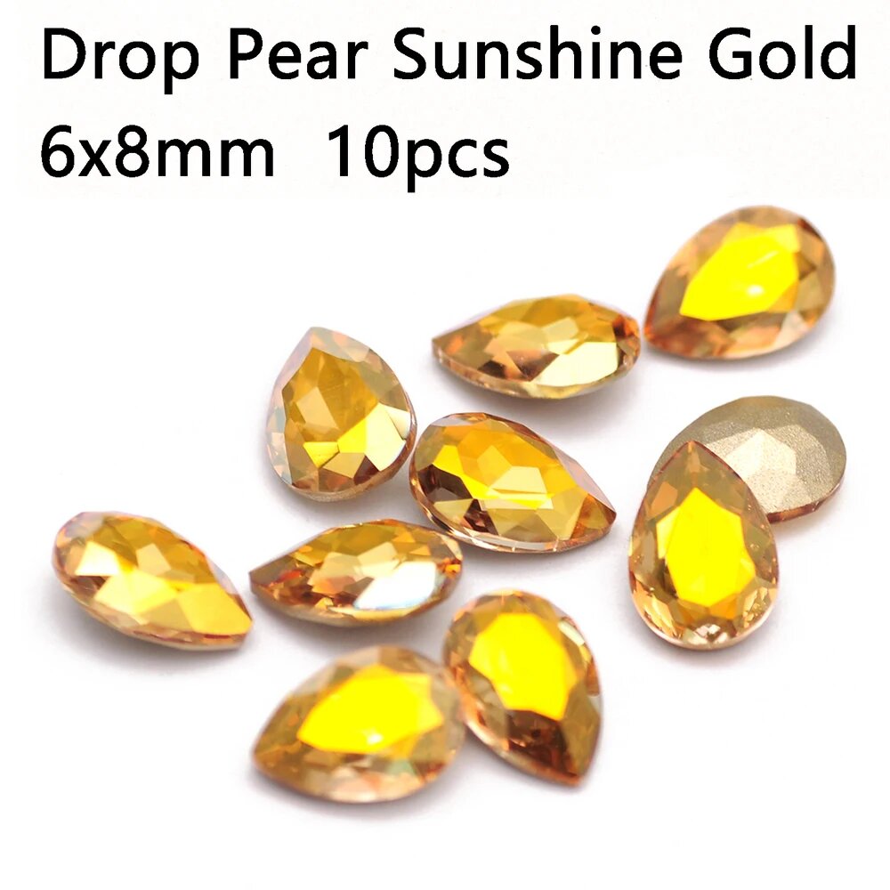 Стразы Drop Pear Sunshine Gold 6x8mm 10шт