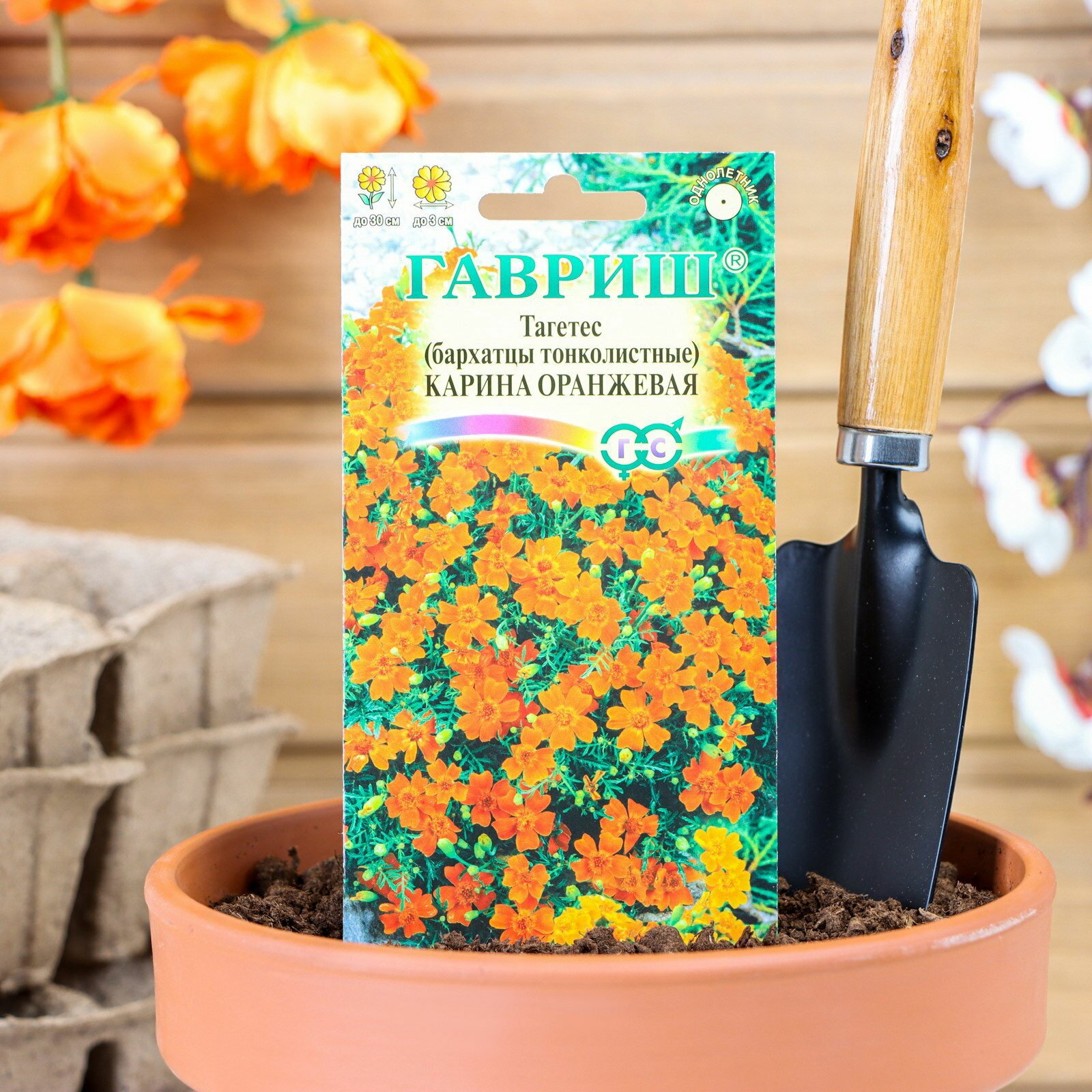 Семена цветов Бархатцы "Карина оранжевая ", ц/п, тонколистные, 0.05 г