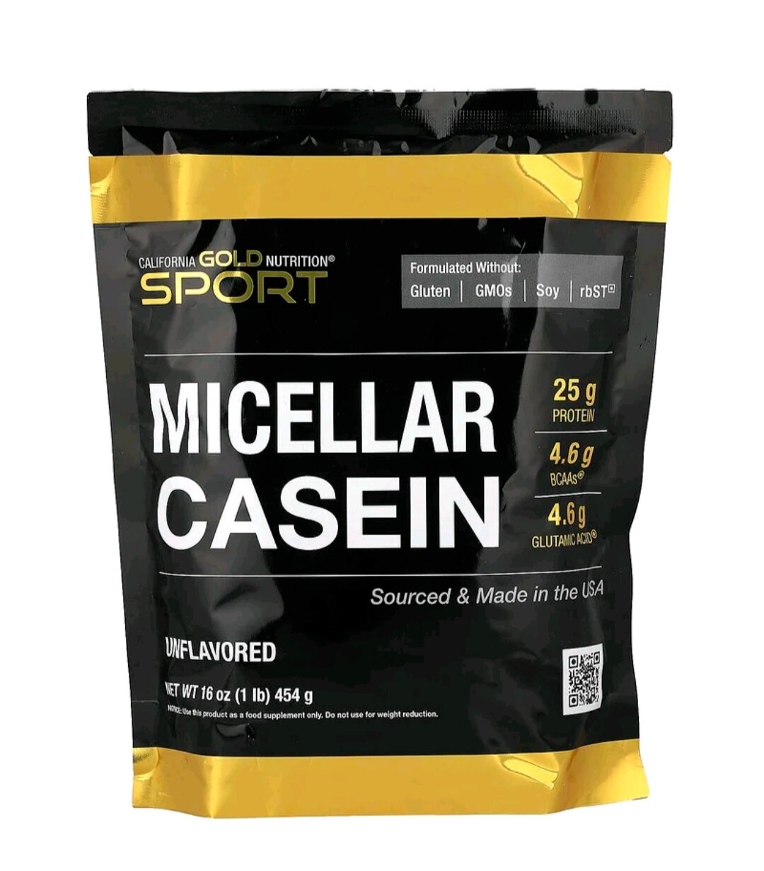 California Gold Nutrition, Sport, мицеллярный казеин, без вкусовых добавок, медленно всасывающийся, 454 г (16 унций)