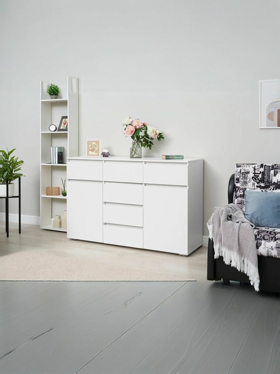 Комод ирма КМ 15, 6 ящиков, 150,2 х 46 х 95,8 см, ЛДСП, Фасад Белый/ Корпус Белый