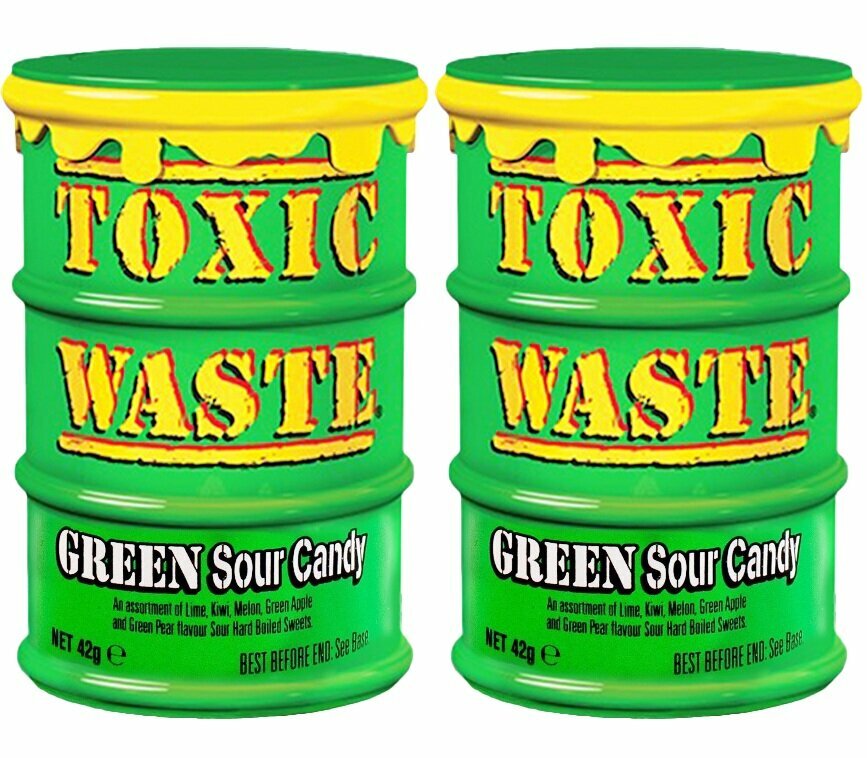 Кислые леденцы Toxic Waste Green Drum Sour Candy (зеленая бочка) (США), 2 шт. по 42 грамма