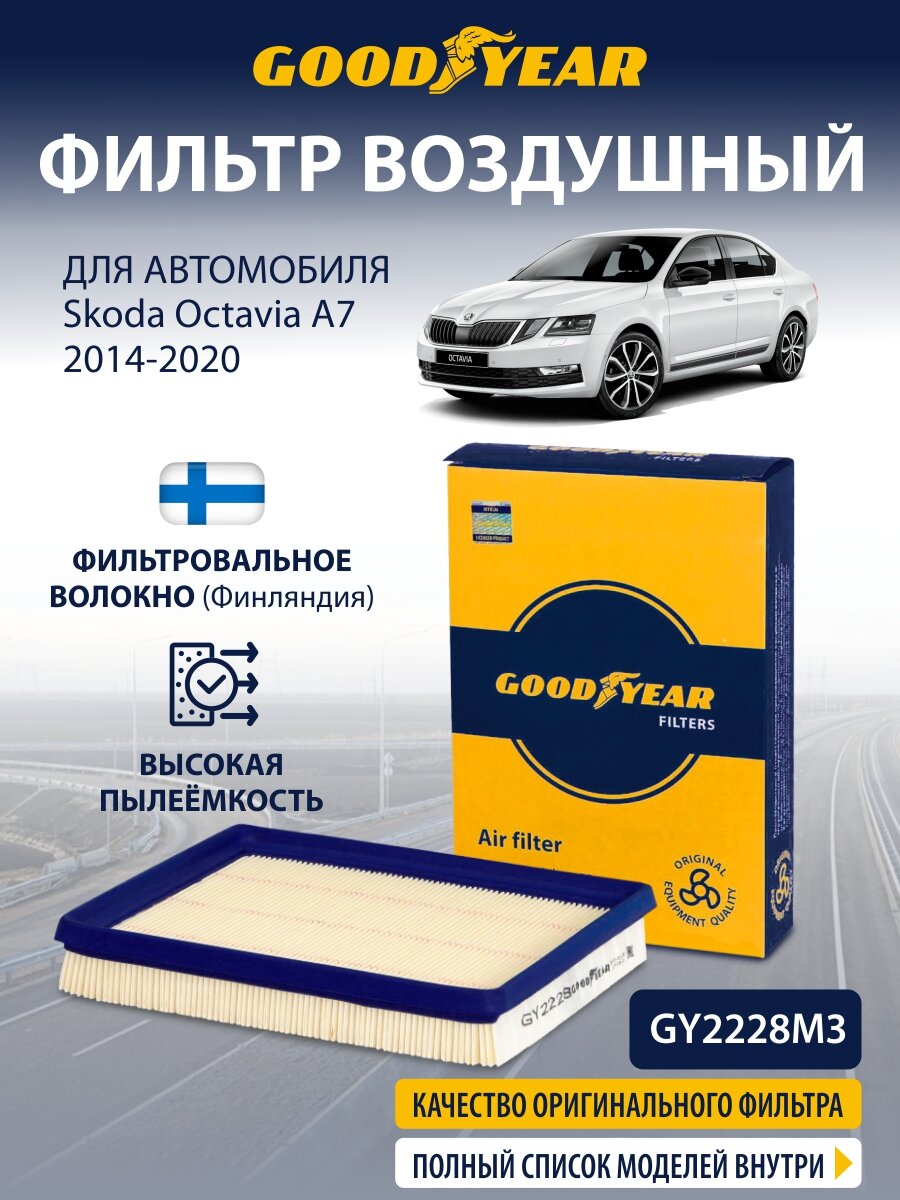 Фильтр воздушный автомобильный для Skoda Octavia A7 (Шкода Октавия А7 1.6) 2014-2020