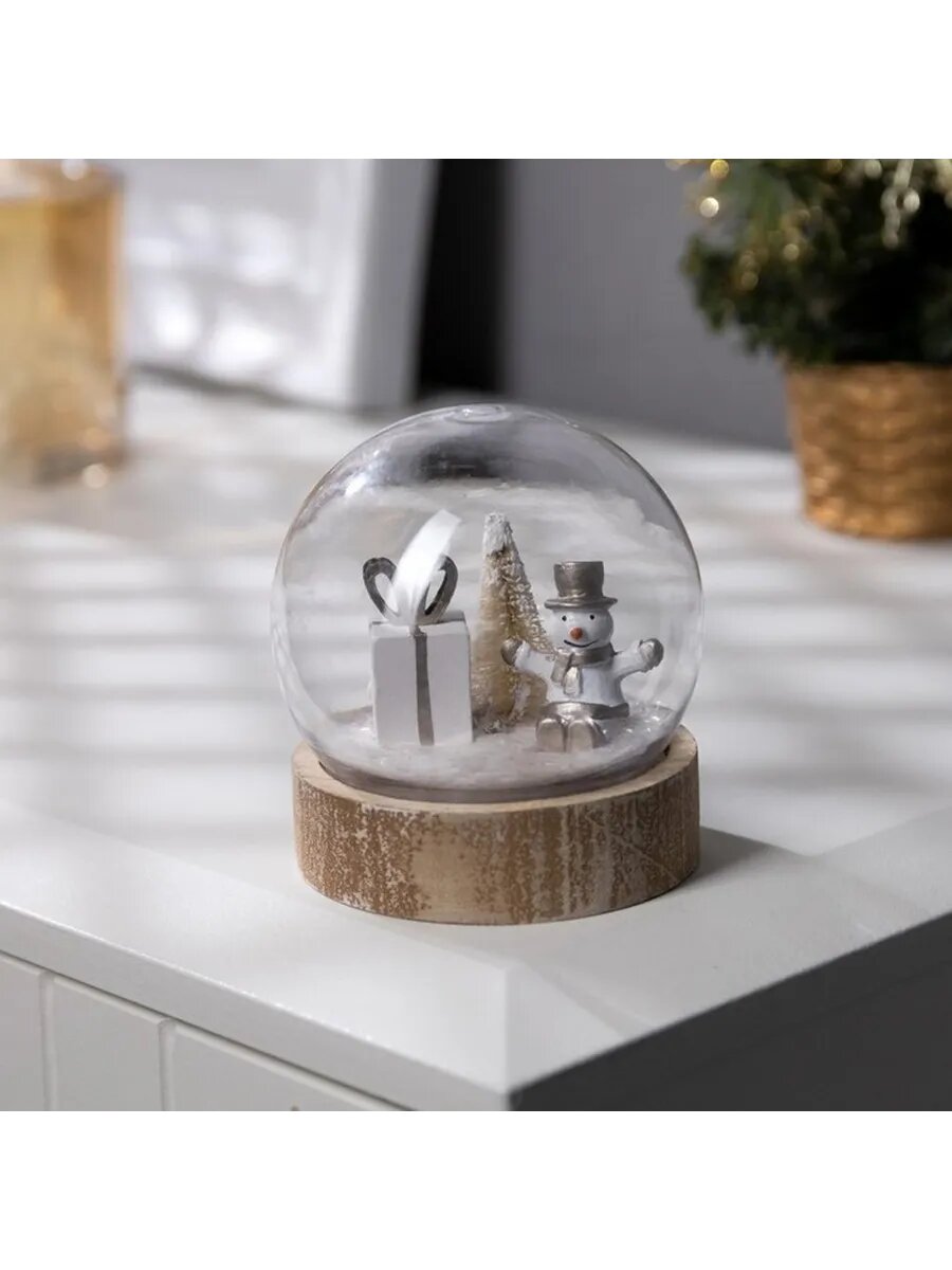 Светодиодная фигура «Шар со снеговиком» 8 × 8.5 × 8 см