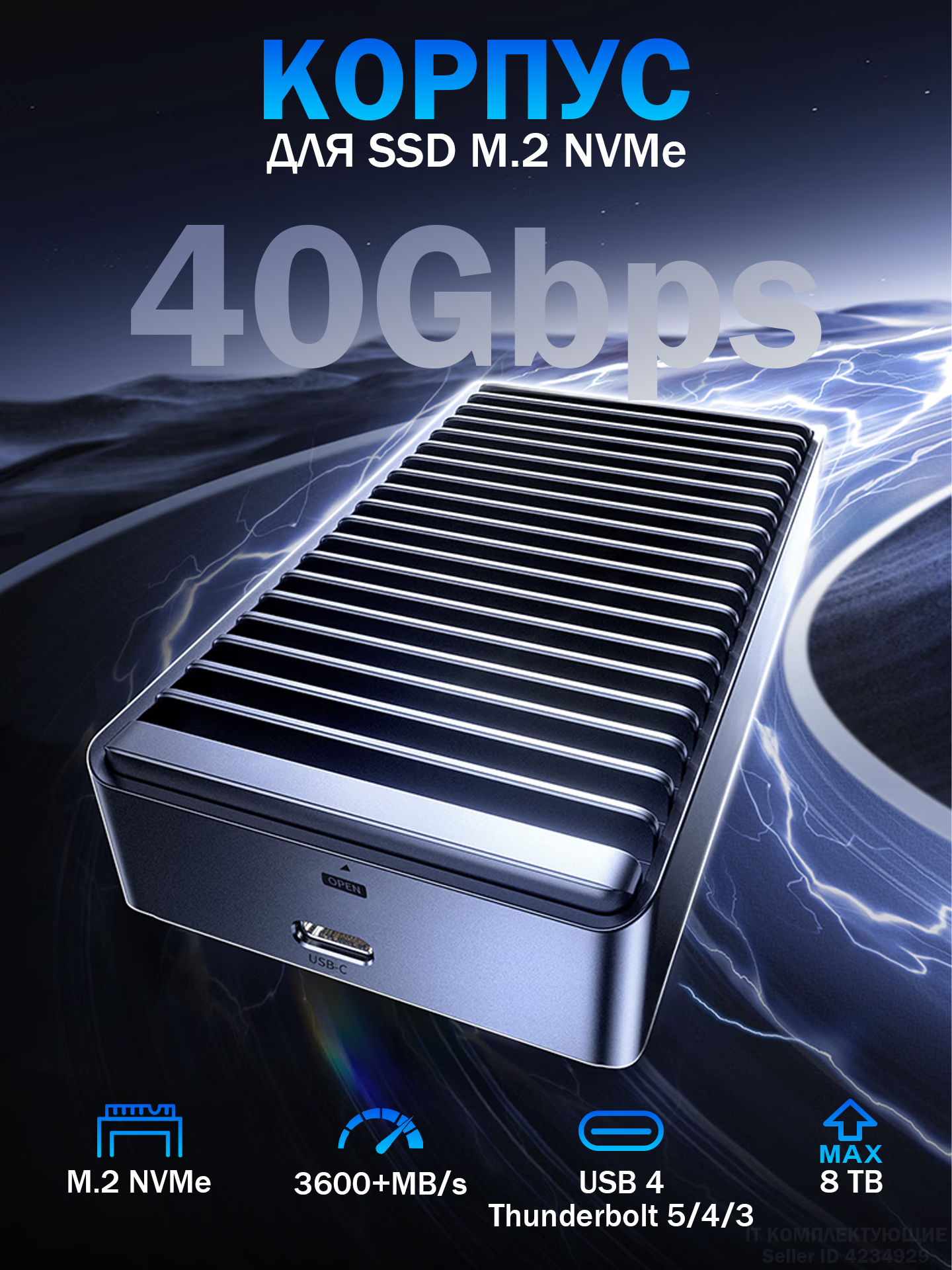 Внешний корпус USB4 M.2 NVMe 55316, 40 Гбит/с, Thunderbolt 3/4, алюминий, до 8 ТБ