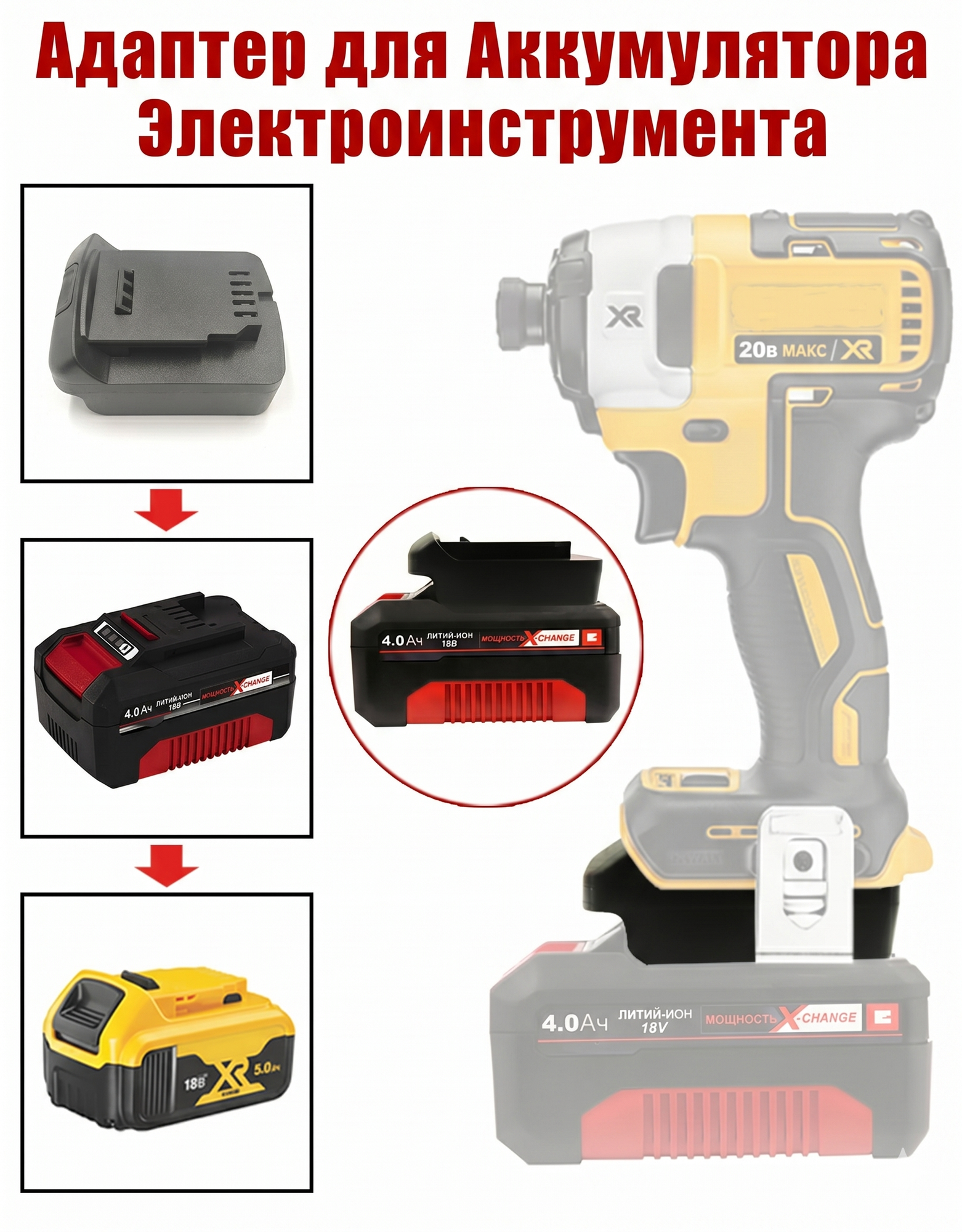 Адаптер для аккумуляторов Ein 18 В, предназначенный для инструментов Dewalt с аккумуляторами 18 В/20 В