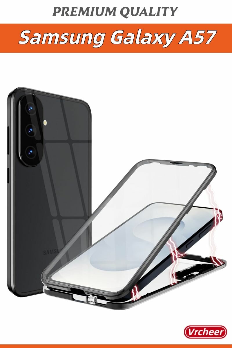 Чехол для Samsung Galaxy A57(Самсунг Гэлакси А57), Магнитная металлическая рама, Двусторонняя прозрачная крышка из закаленного стекла,360 всесторонней защитой Чехол