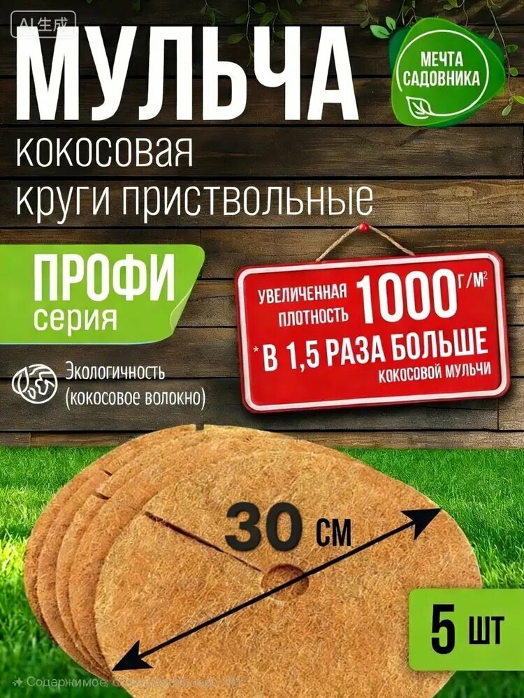 Укрывной материал Кокосовое волокно, 0.3x0.3 м, 5 шт