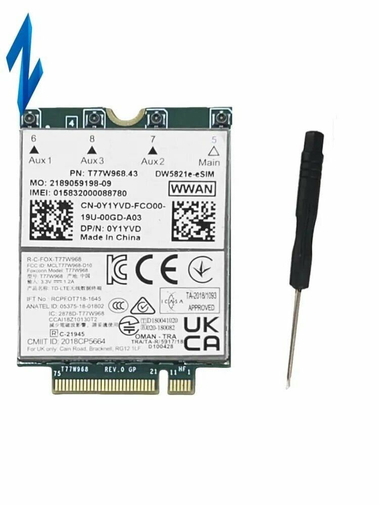(Z Y V H) Комплект Модуля Карты 4G T77W968 DW5821e E-SIM LTE CAT16 1 Гбит/С