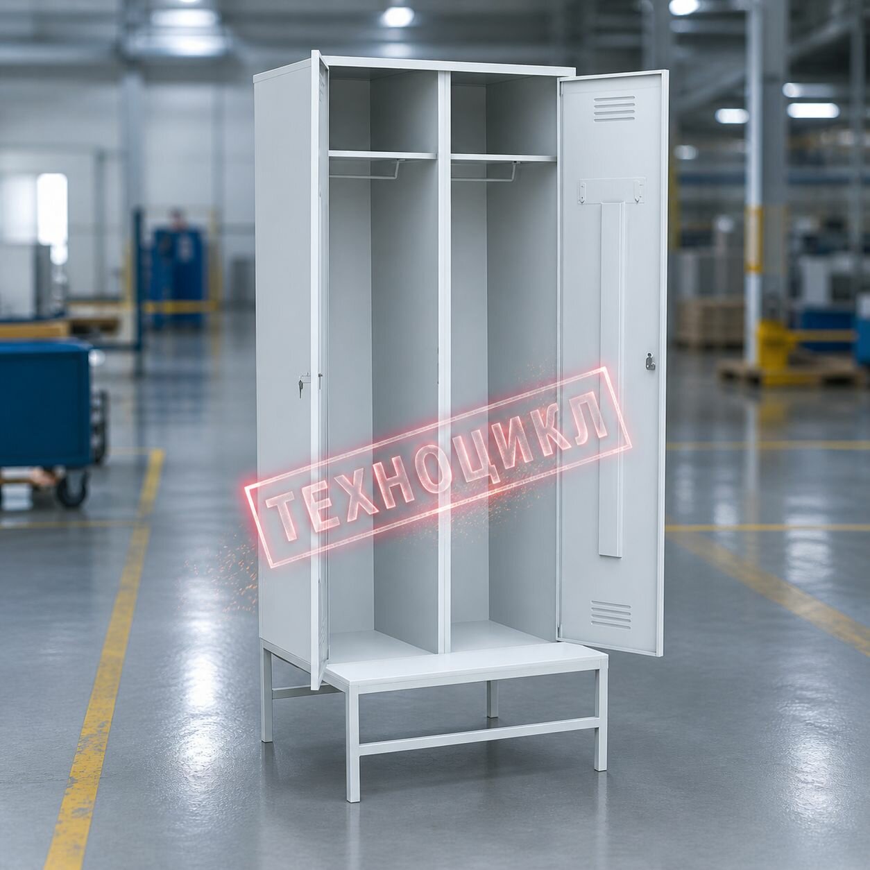 Шкаф для раздевалок с металлической скамьей, 1700х800х500 мм, серый RAL 7035 техноцикл