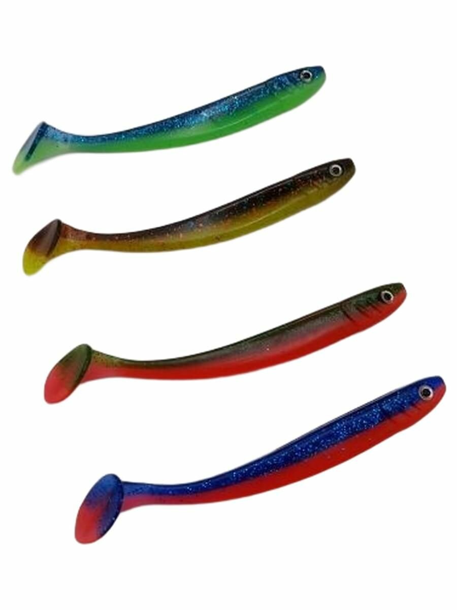 Мягкая приманка (съедобный силикон) виброхвост Columbia Fishing Company Jig & Swim Shad: 5 дюймов,12см, 9гр, набор 4 шт.