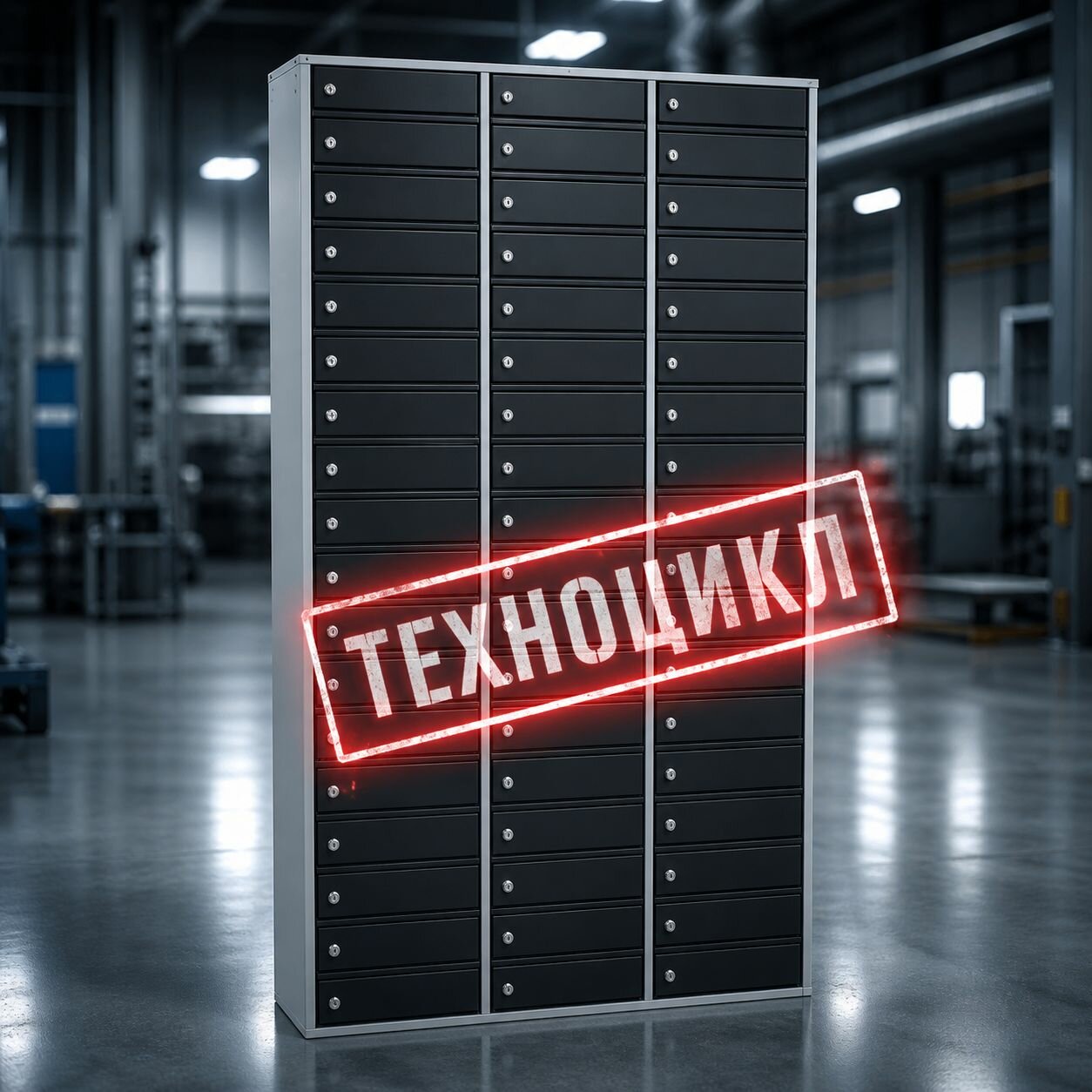 Шкаф для мобильных телефонов ШТМ 60 техноцикл, 60 ячеек, с индивидуальными замками, металлический, черно-серый, 1872х1010х260 мм