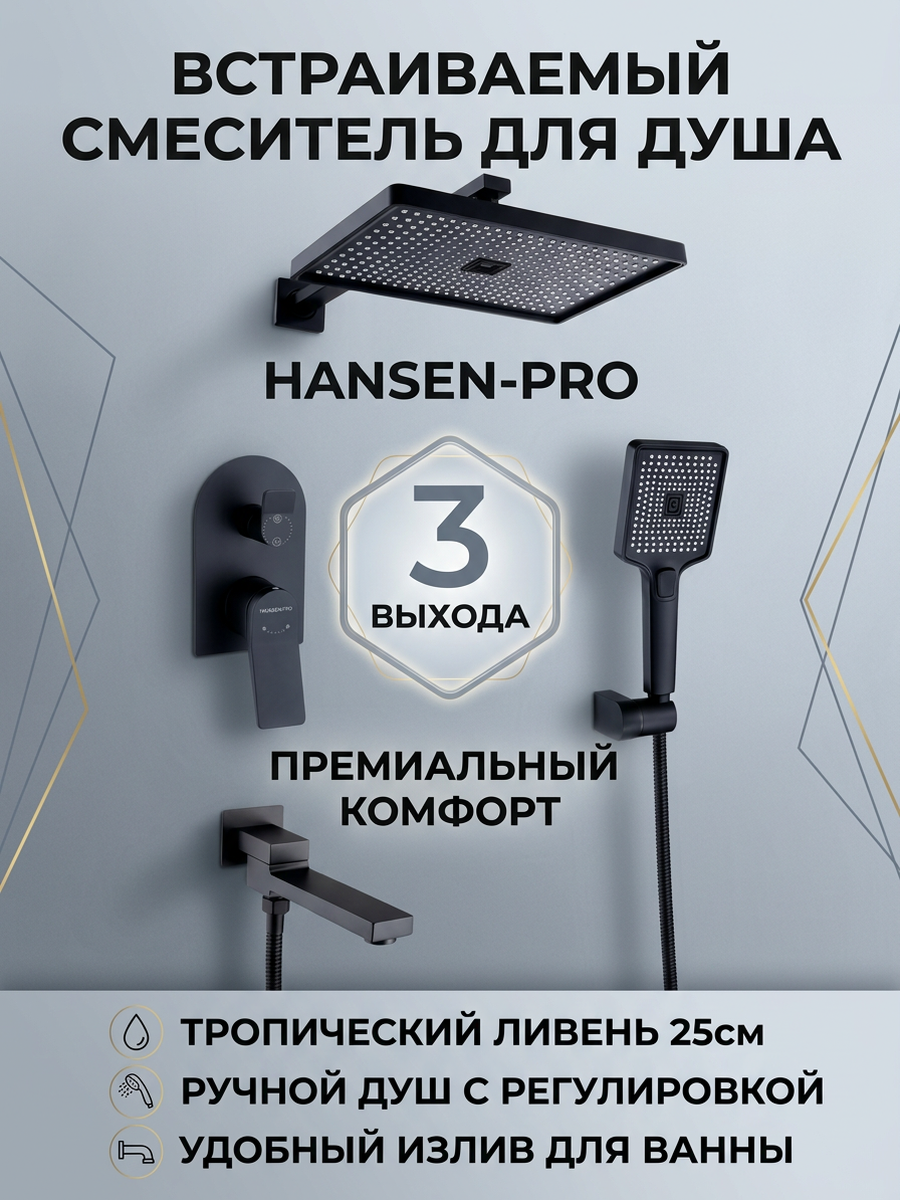 Встраиваемый смеситель для душа и ванны от бренда Hansen HL36099-C черный