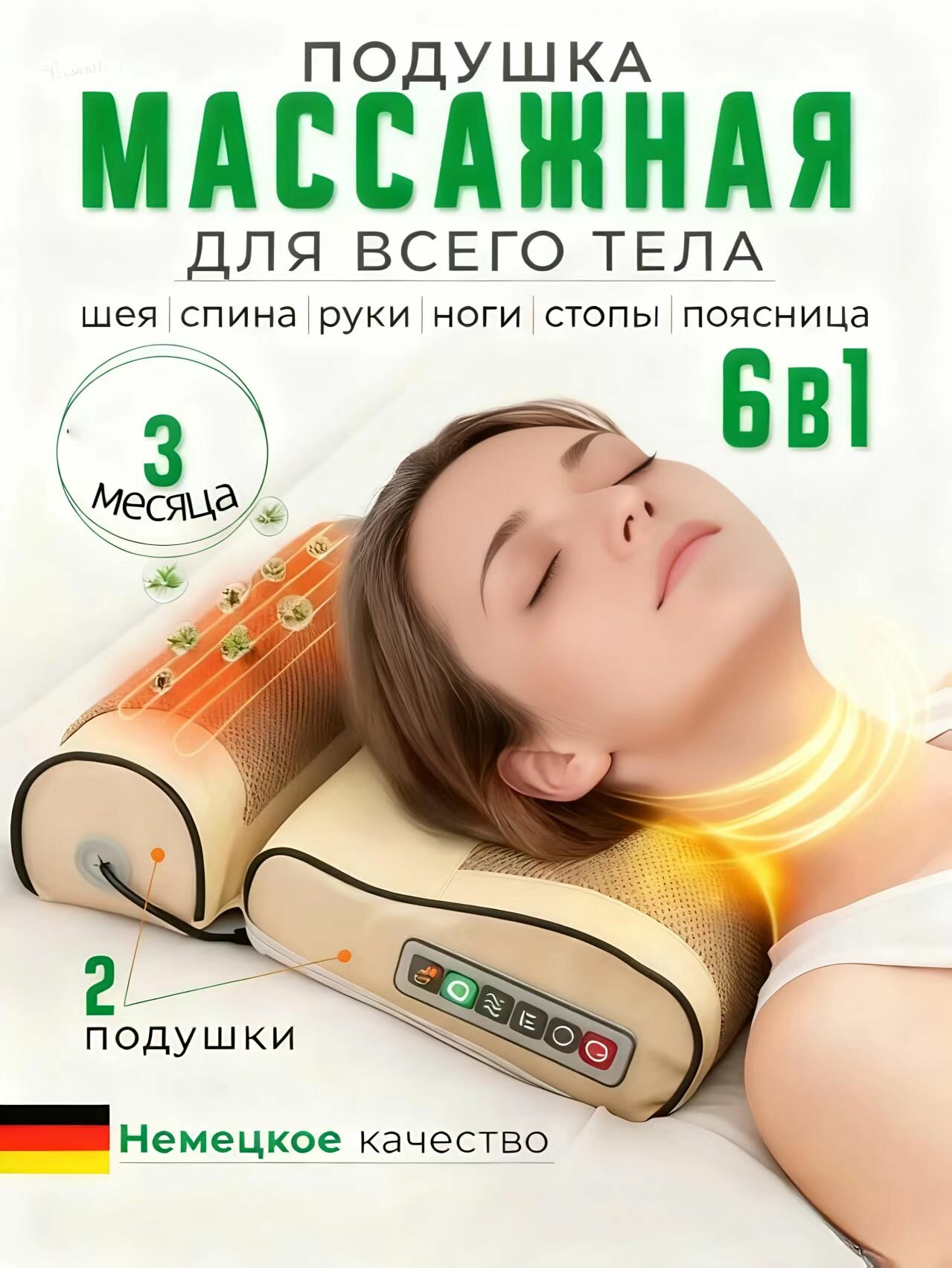 Массажная подушка для шеи, спины, плеч / массажер электрический для тела шиацу