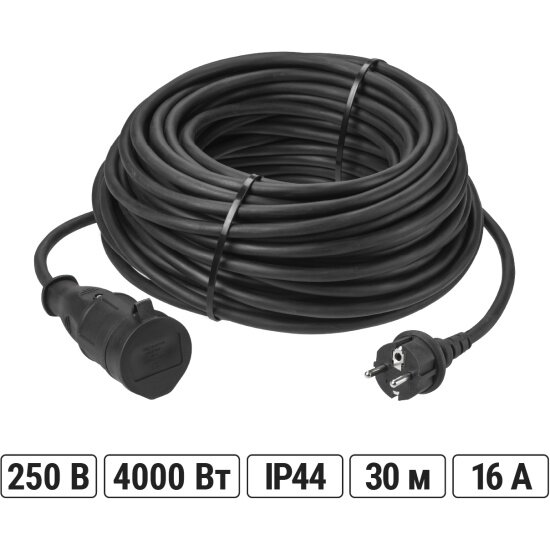 Удлинитель-шнур силовой Tdm Electric каучук, КГ, IP44, штепс. гнездо с/з, 4000 Вт, 30 м Народный, SQ1307-0243