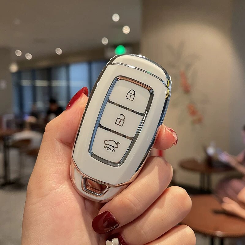 Одиночный чехол для ключа Modern C стиль в кремово-белом цвете для Hyundai Elantra 7-го поколения