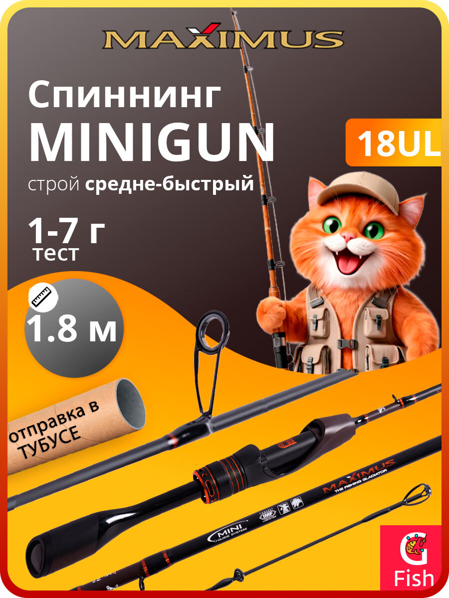Спиннинг ультралайт 1-7 г для рыбалки Maximus MINIGUN 18UL 180 см, миниган Top Solid, микроджиг, мормышинг, на щуку