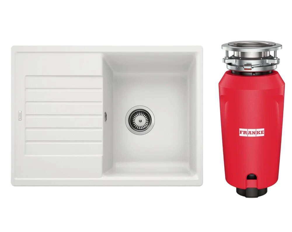 Комплект Мойка Blanco Zia 45 S Compact 524725 68x50, белая, искусственный гранит / Измельчитель Franke 134.0715.095 механический