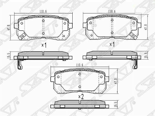 Колодки тормозные сзади SAT ST-58302-4HA50 Kia Carnival 99-02 / Sorento 14-18